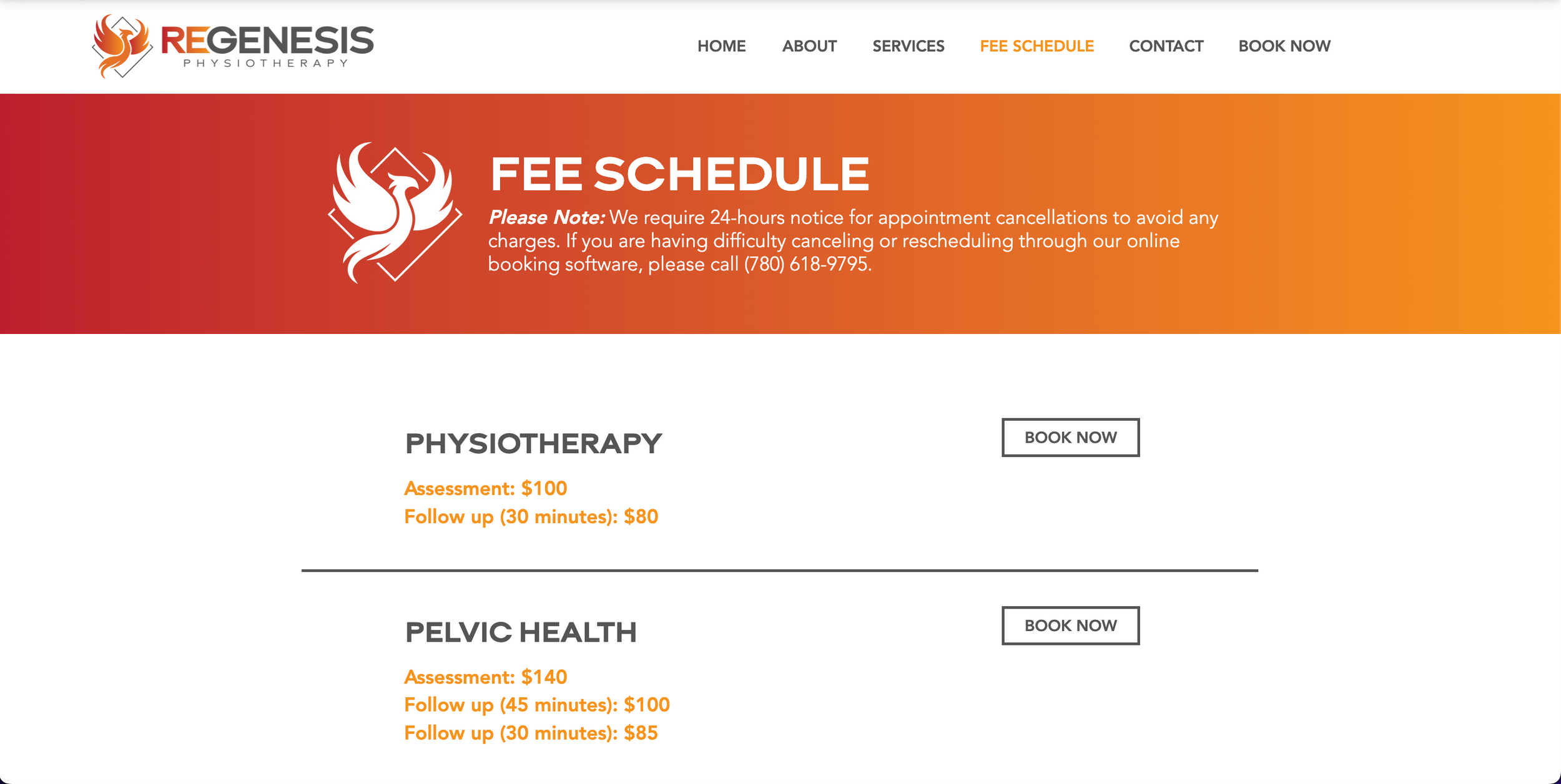 FEE SCHEDULE | Regenesis Physio
