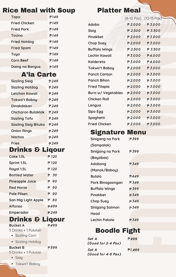 Food Menu | Reca Resort | The Bali of Pampanga