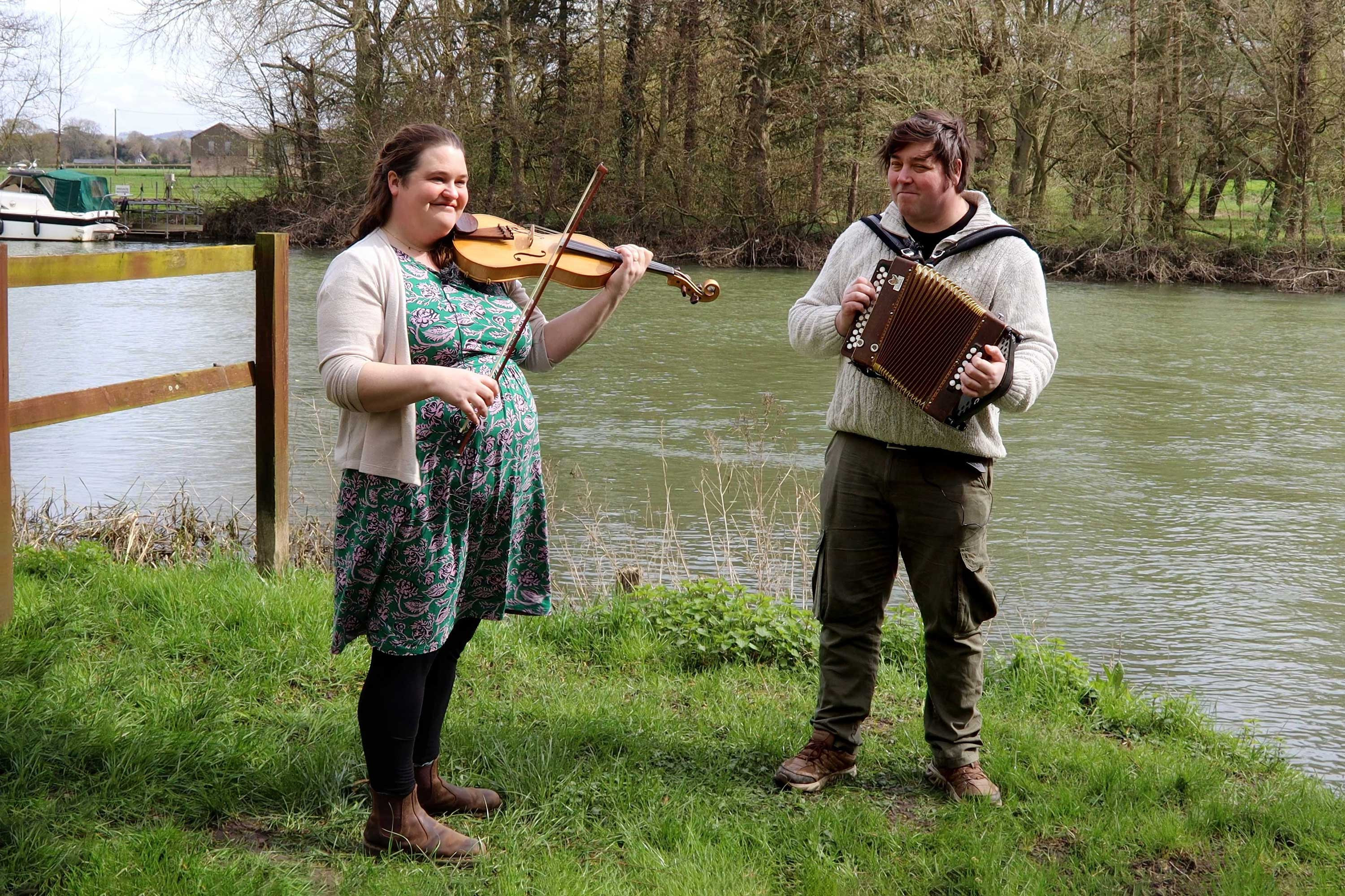 Jackie Oates with John Spiers on the Thames Path at Wallingford