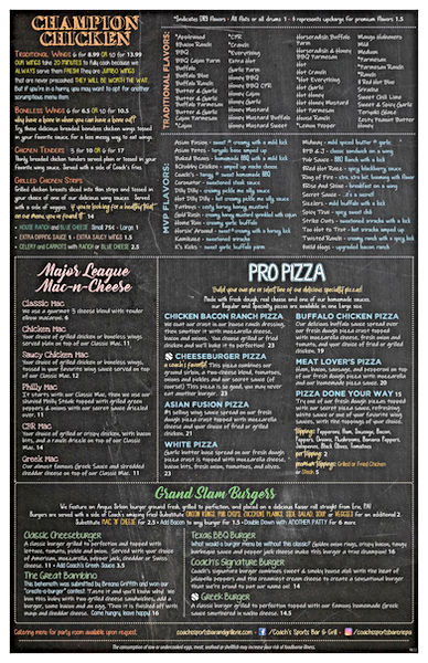 Our Menu | Coach's Sports Bar and Grill Erie