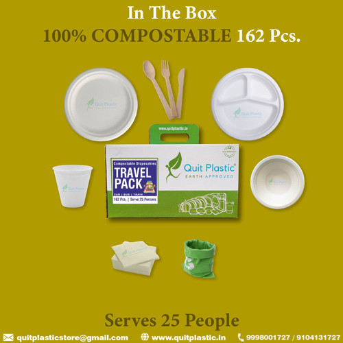 Compostable Disposable 162 Pieces Travel Pack | Quit Plastic