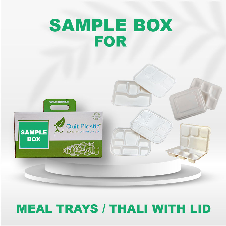 Bagasse Meal Trays Thalis with Lids Disposable Sample Box | Quit Plastic