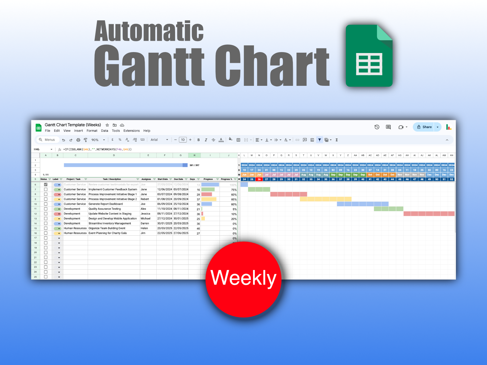 Weekly Gantt Chart Template Setup Instructions