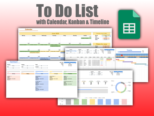 To-Do List with Calendar, Kanban & Timeline Template | Spreadsheet Wise