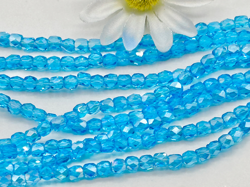 4x4x4mm Deep Sky Blue Cuboid Beads | GGC Treasures