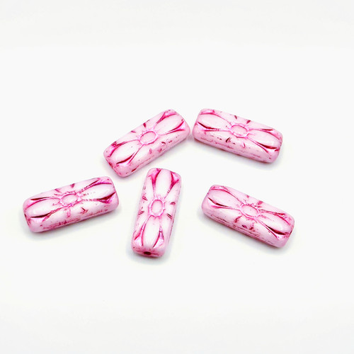 Czech Flower Rectangle Beads~ Pink | GGC Treasures