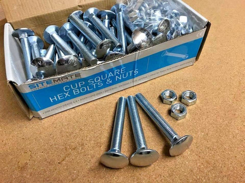 100 Box of M10 x 60mm cup square BZP coach bolts and nuts | Gate ...