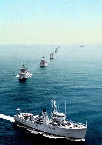 HMS CROFTON leading followed by HMS KELLINGTON, HMS KEDLESTON, HMS ...