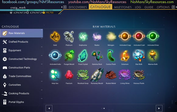 Catalogue & Menu | No Man's Sky Resources
