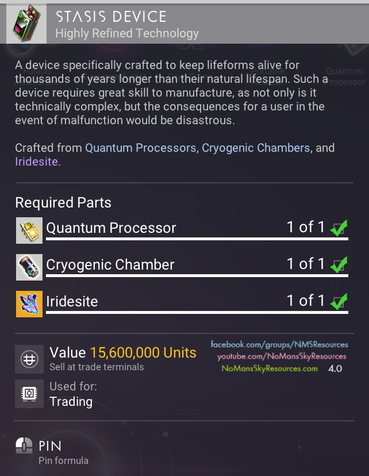 Stasis Device | No Man's Sky Resources