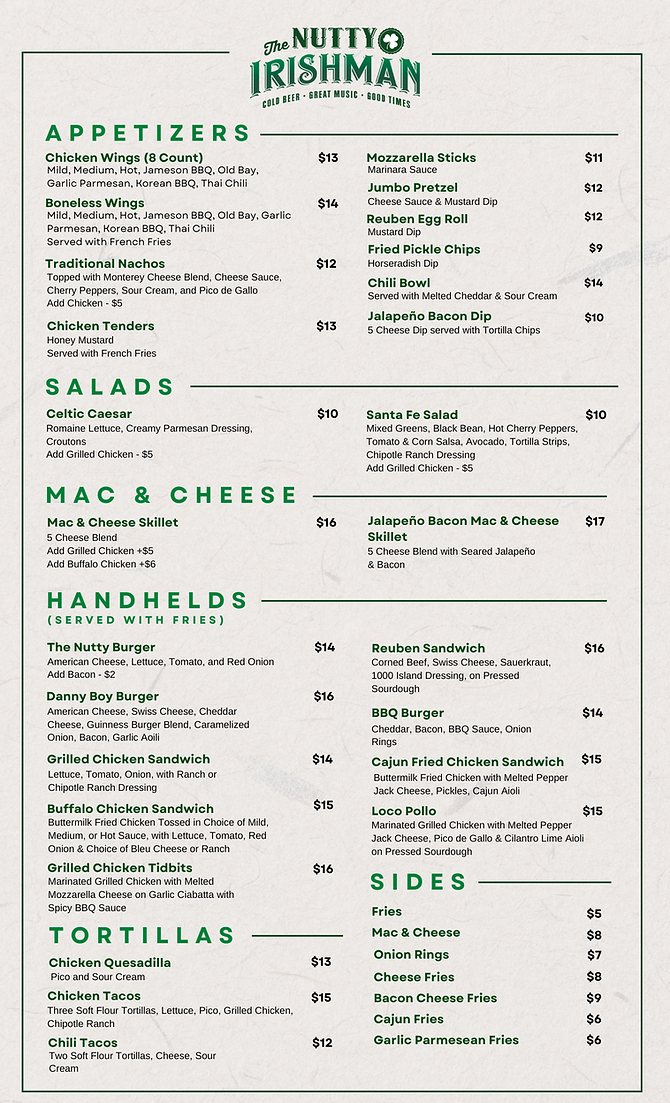 The Nutty Irishman | Menu