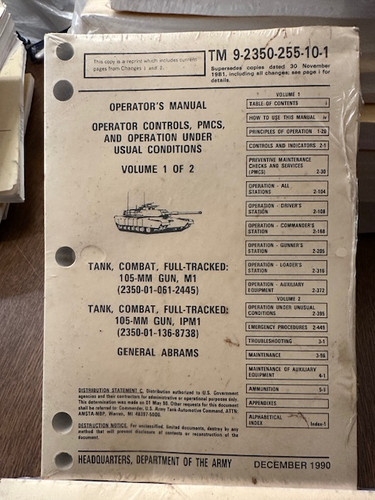 Military Manual TM 9-2350-255-10-01 Tank Operator Manual | Roadside ...