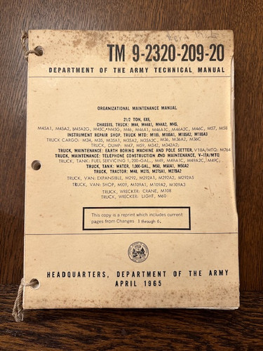 Military Manual TM 9-2320-209-20 | Roadside Relics LLC