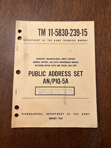 TM 11-5830-239-15 Army Technical Manual Public Address Set | Roadside ...