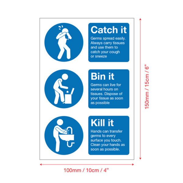 Catch It, Bin It, Kill It, Prevent Germs Spreading Self Adhesive ...
