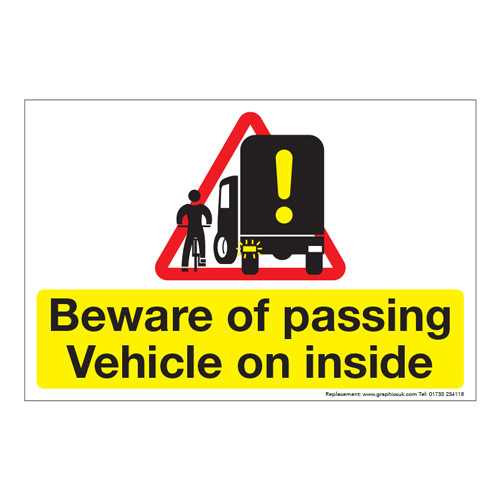 Beware of Passing Vehicle on Inside Warning Sticker | Graphics UK