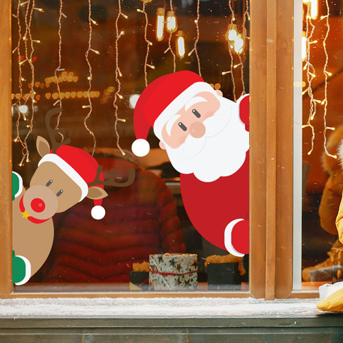 Santa and Reindeer Peeping Christmas Removable Window Stickers ...