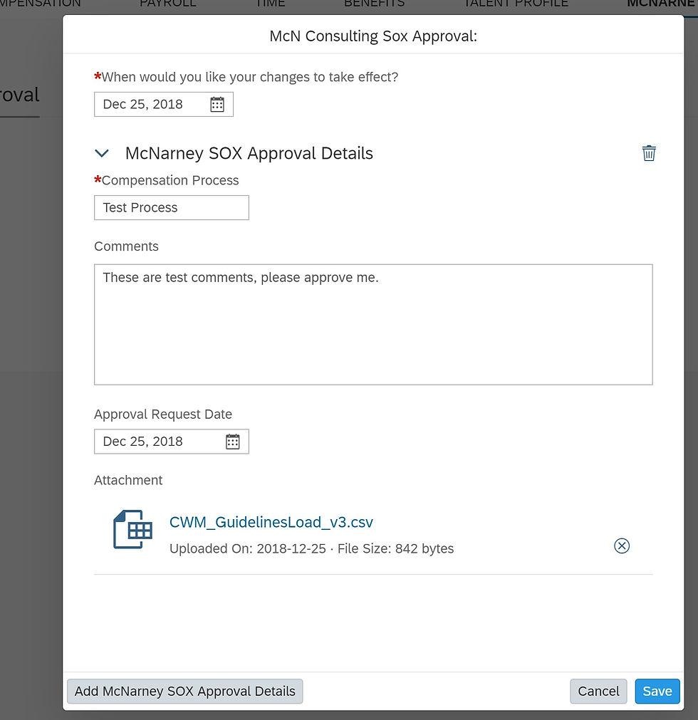 SOX Approval Workflow in SuccessFactors Compensation Custom MDF