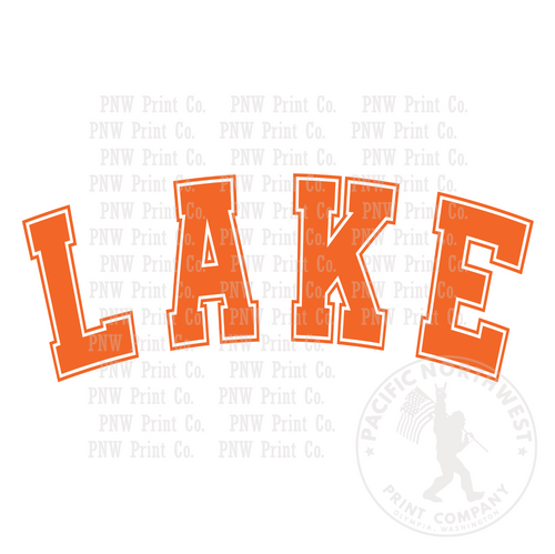 Lake In Orange Varsity Letters-DTF Transfer | PNW Print Company