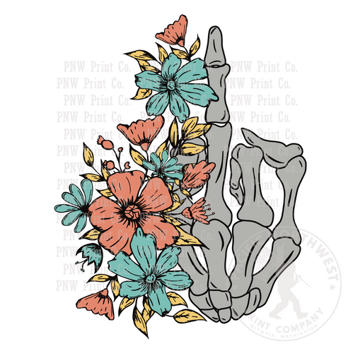 Floral Skeleton Middle Finger Colorful-DTF Transfer | PNW Print Company