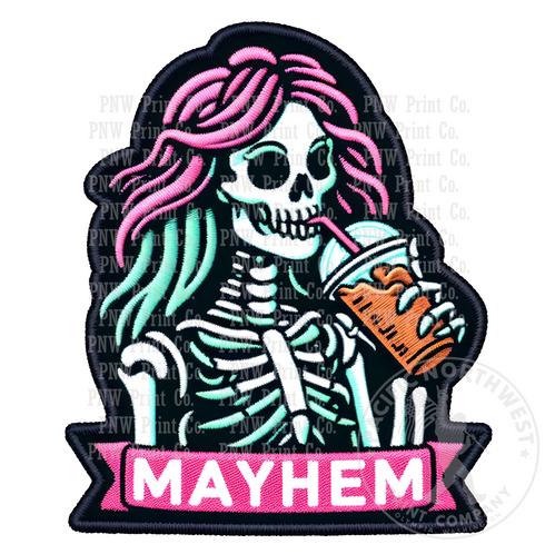 UV DTF Decal Transfer -Mayhem Skeleton Faux Embroidery | PNW Print Company