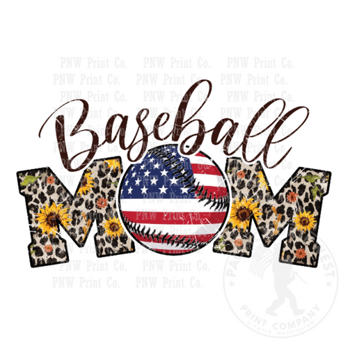 Baseball Mom Leopard and Sunflowers - DTF Transfer | PNW Print Company