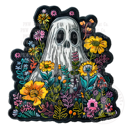 UV DTF Decal Transfer -Floral Ghost Faux Embroidery | PNW Print Company
