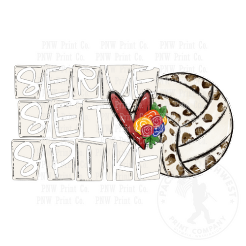 Serve Set Spike Volleyball CREAM LETTERS - DTF Transfer | PNW Print Company