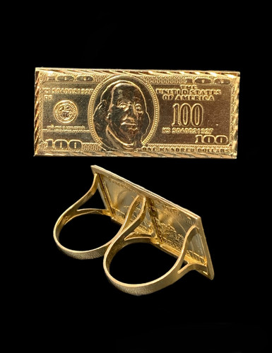 $100 Dollar Bill 2 Finger Ring Gold 10k | Alijewelers