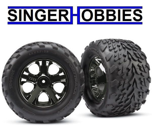 Traxxas 3669A Tires & All-Star Black Chrome Wheels 2.8" RUSTLER 4X4 ...