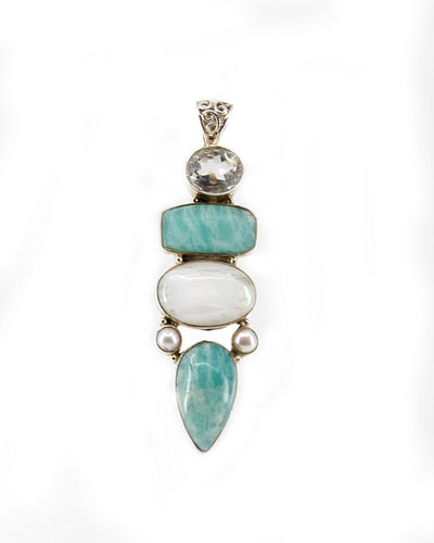 Amazonite with Moonstone and Pearls set in Sterling Silver | Livingenergies