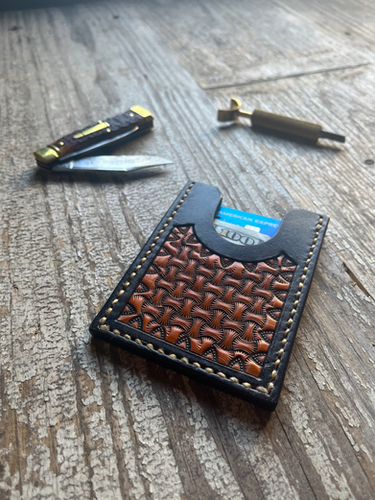 Tooled Card Wallet - Axe-Head Black | Sage Grouse Leather