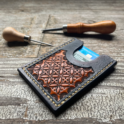 Tooled Card Wallet - Burst Box | Sage Grouse Leather
