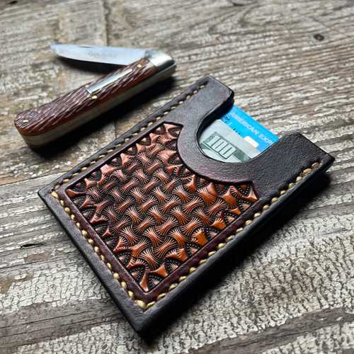 Tooled Card Wallet - Axe-Head Brown | Sage Grouse Leather