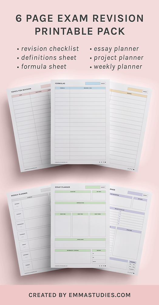 Revision Kit Printables, by emmastudies