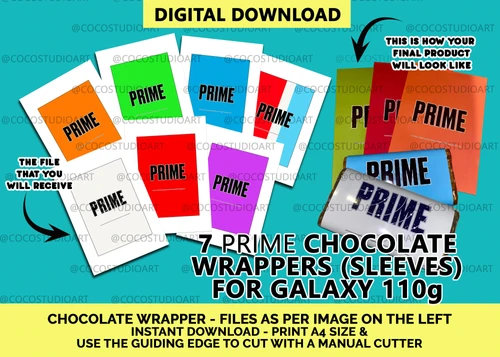 7 PRIME Chocolate bar sleeve wrapper Print at home novelty ...