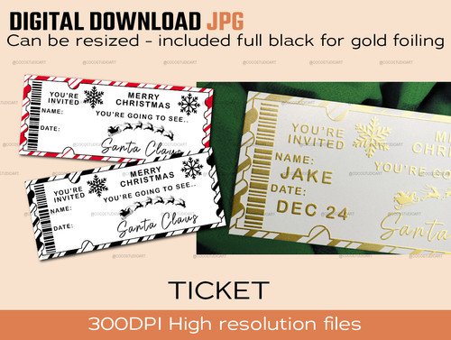 Going to see Santa TICKET TEMPLATE FOR FOILING - digital download ...