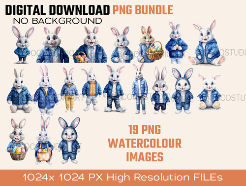 PNG BUNDLE - 19 WATERCOLOUR BUNNY IMAGES - NO BACKGROUND ...