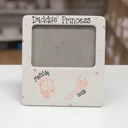Simple Hand & Footprint Frame with Hearts | Crafty Monkey Pottery ...