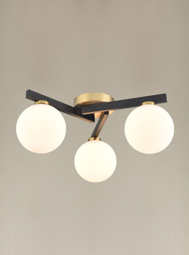 Ranul 3 Light Matt Black Flush Ceiling Light | The Light House