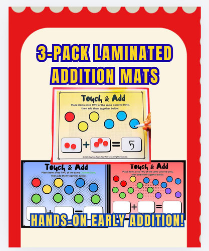 Touch & Add Preschool Kindergarten Addition Learning Mats, Set of 3 ...