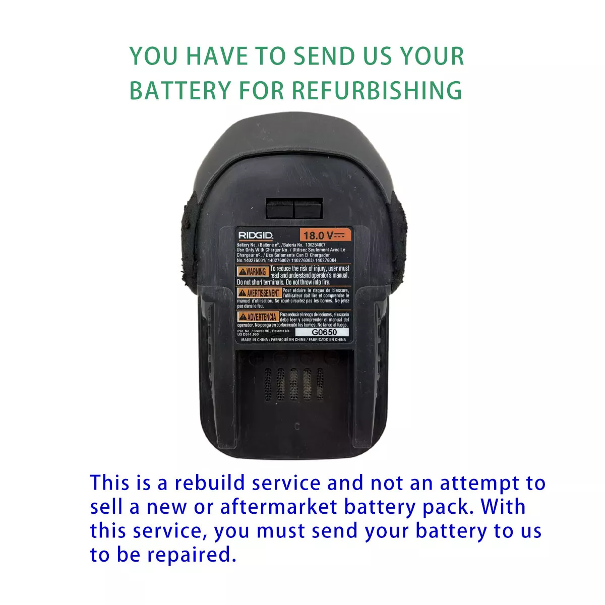 Rebuild service for Ridgid 18V 130254007 battery Rebuild Upgrade 3 AH ...