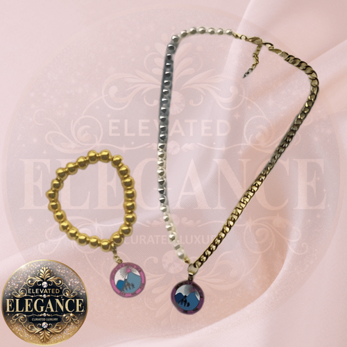 JJOA Gold Bracelet and Necklace with Logo Charm Set | Elevated Elegance ...