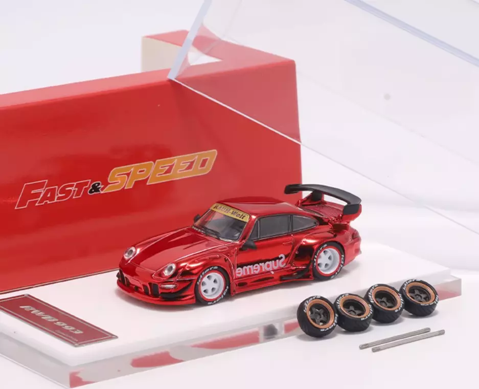 PORSCHE RWB 993 GT WING CHROME RED SUPREME LIVERY 1/64 DIECAST BY FAST ...