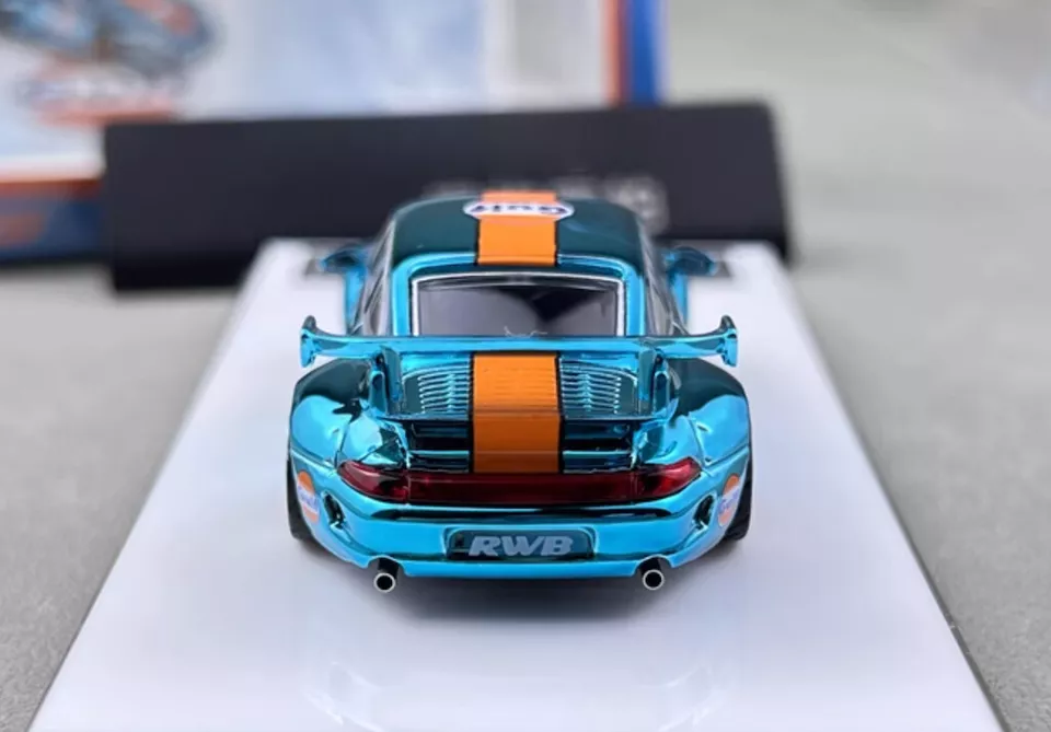 PORSCHE RWB 993 GT GULF LIVERY WITH EXTRA WHEELS 1/64 DIECAST CAR BY ...