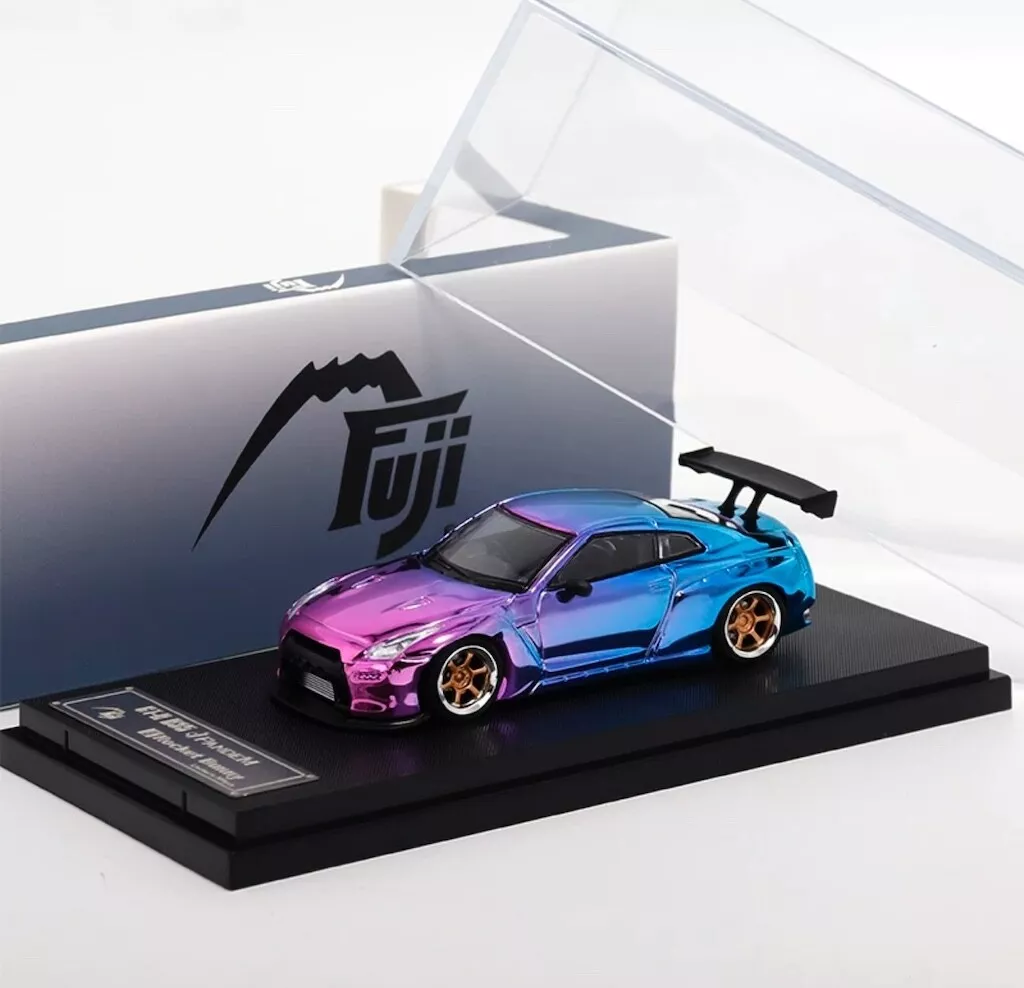 NISSAN SKYLINE GT-R R35 PANDEM ROCKET BUNNY CHROME PINK BLUE 1/64 BY ...