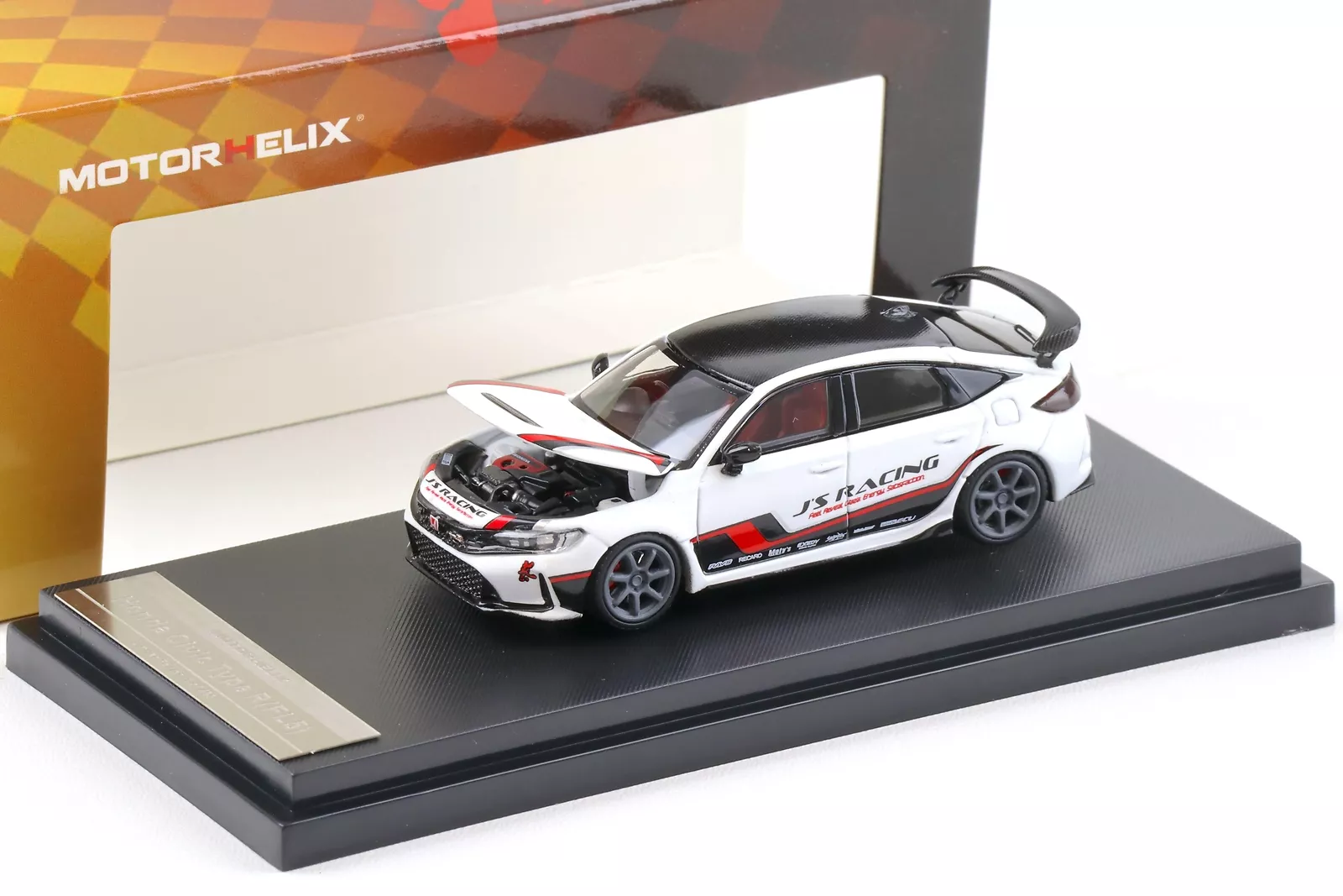 HONDA CIVIC TYPE R FL5 J'S RACING PEARL WHITE HOOD OPENS 1/64 BY MOTOR ...