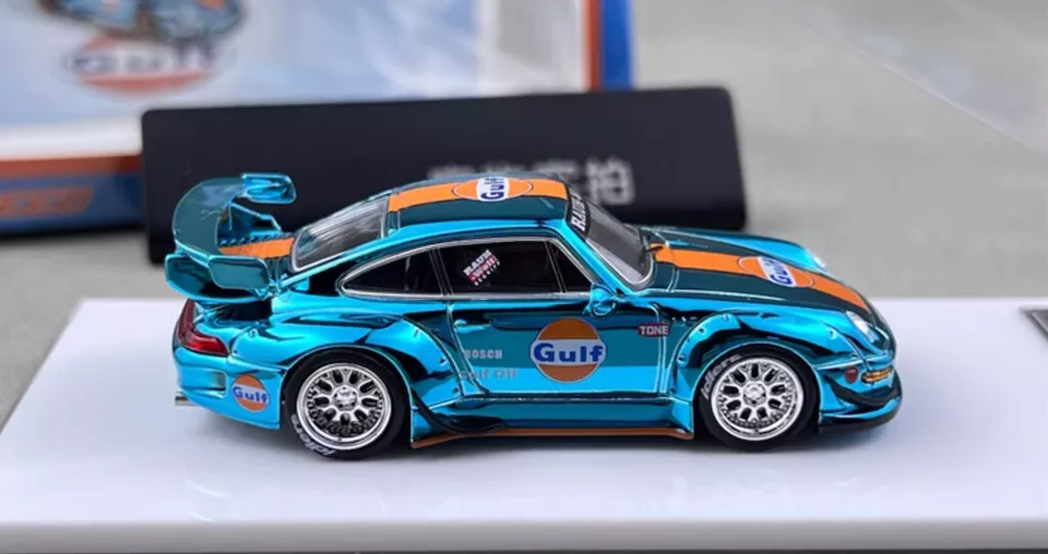 PORSCHE RWB 993 GT GULF LIVERY WITH EXTRA WHEELS 1/64 DIECAST CAR BY ...