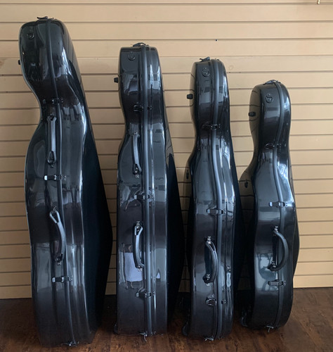 Cello Case Fiber Glass 1/2 Black with Wheels Back Strap and 2 Handles ...