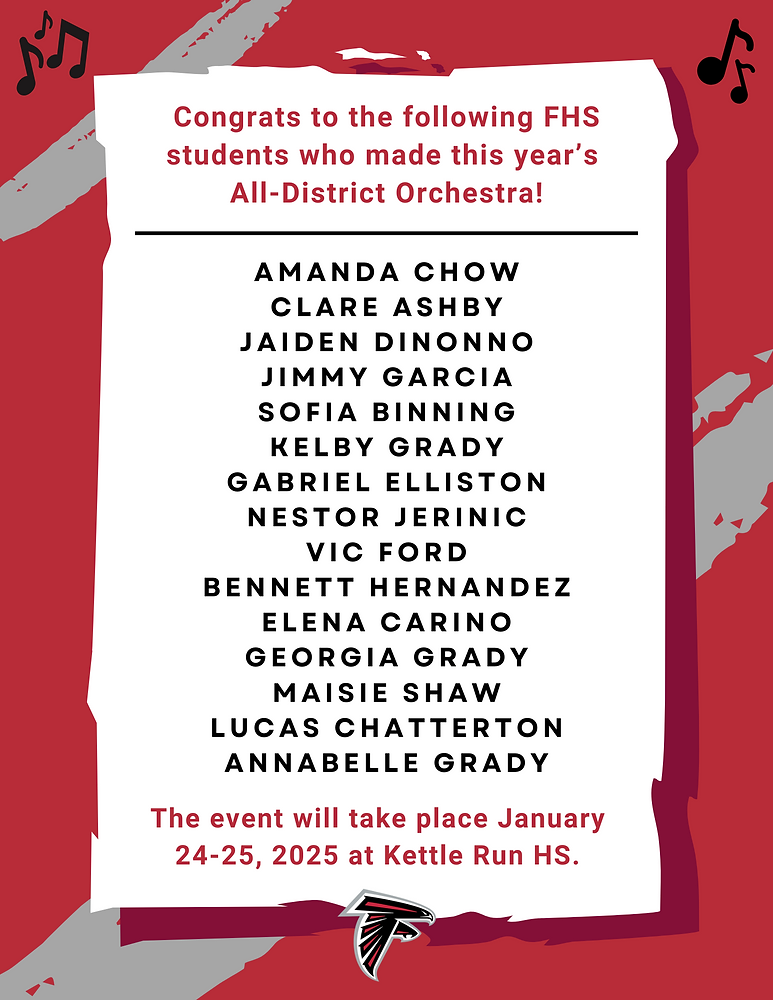 15 FHS Students Selected for All-District Orchestra!